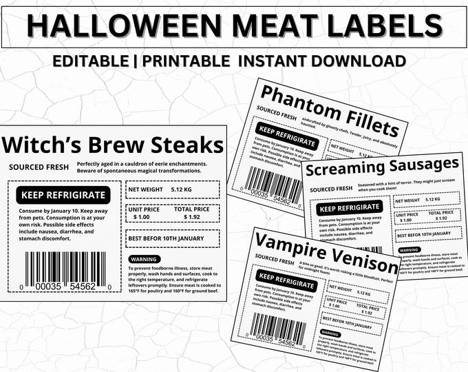 Halloween Meat Labels | Printable Meat Labels | Fake Meat Label ...