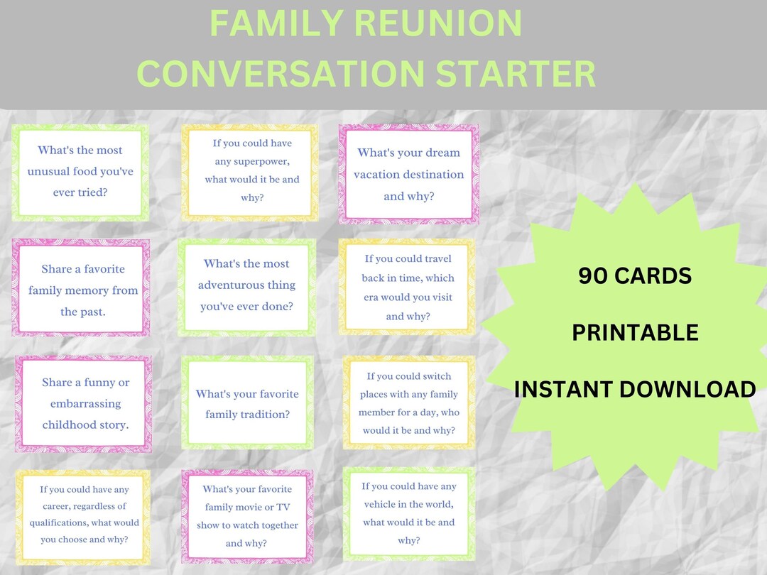 Family Reunion Conversation Starter |family Reunion Games Printable ...