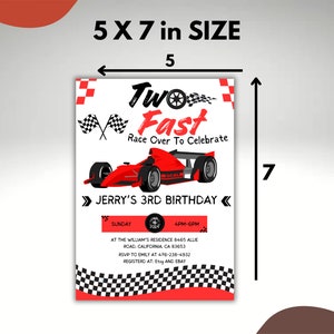 Editable Two Fast Birthday Card | Fast One Birthday Card | Race Car 2nd ...