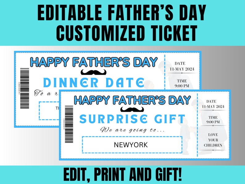 Editable Father's Day Ticket Template: Surprise Gift (PDF) - Etsy UK