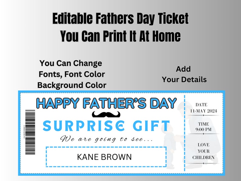 Editable Father's Day Ticket Template: Surprise Gift (PDF) - Etsy UK