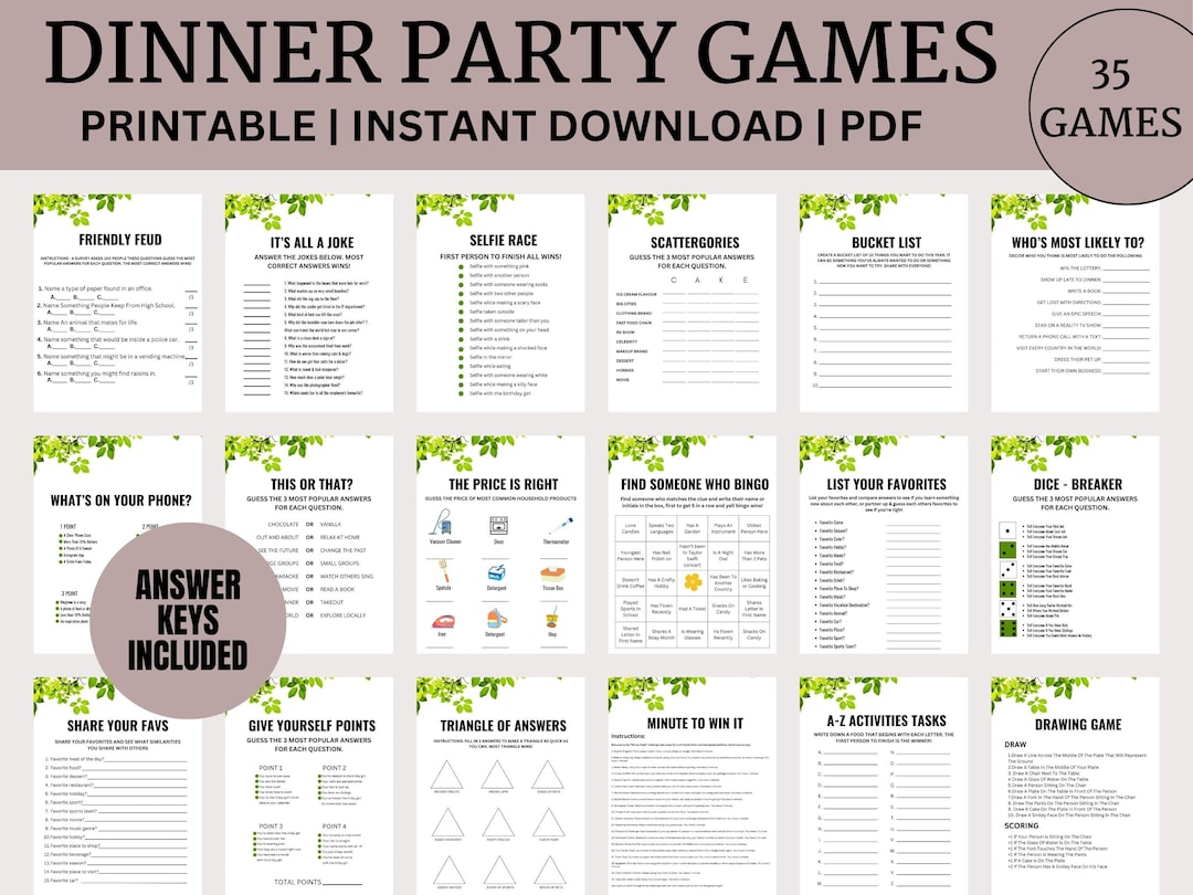 Printable Dinner Party Games icebreaker Ladies Night Games dinner Table ...