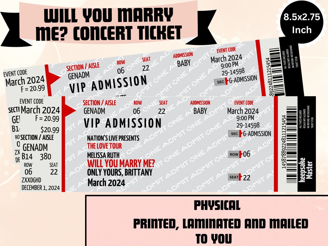 Personalized for You Laminated Will You Marry Me Ticket Template ...