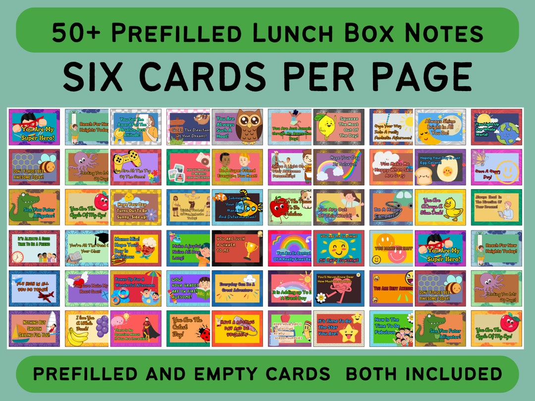 Printable Kids Lunch Box Notes Back to School Lunch Box Notes Kids ...