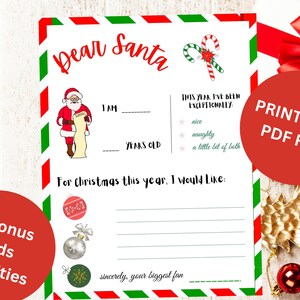 Dear Santa Christmas Letter Template, Letter to Santa, Secret Santa ...