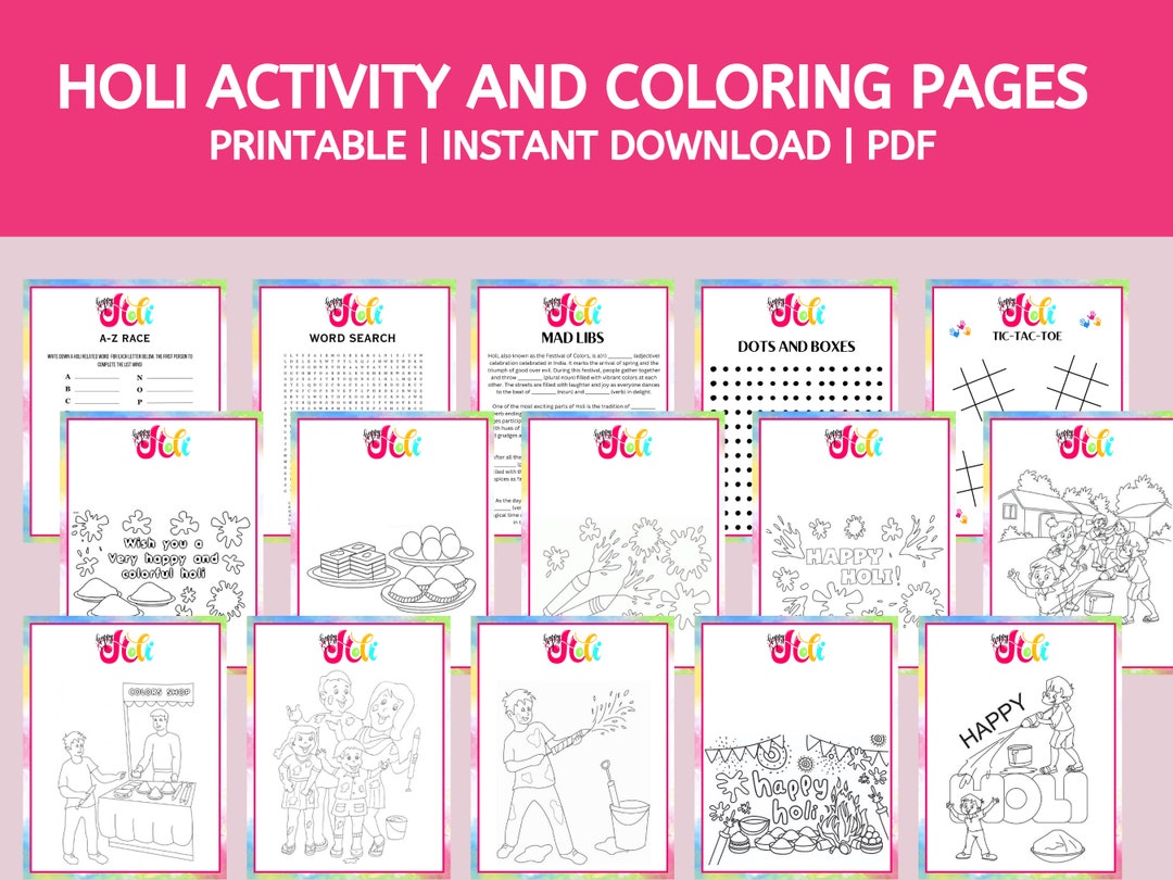 Holi Activity Bundle Holi Printable Games Printable Activity for Kids ...