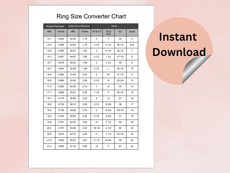 Ring Size Chart Printable Ring Sizer Conversion De Taille De Bague ...