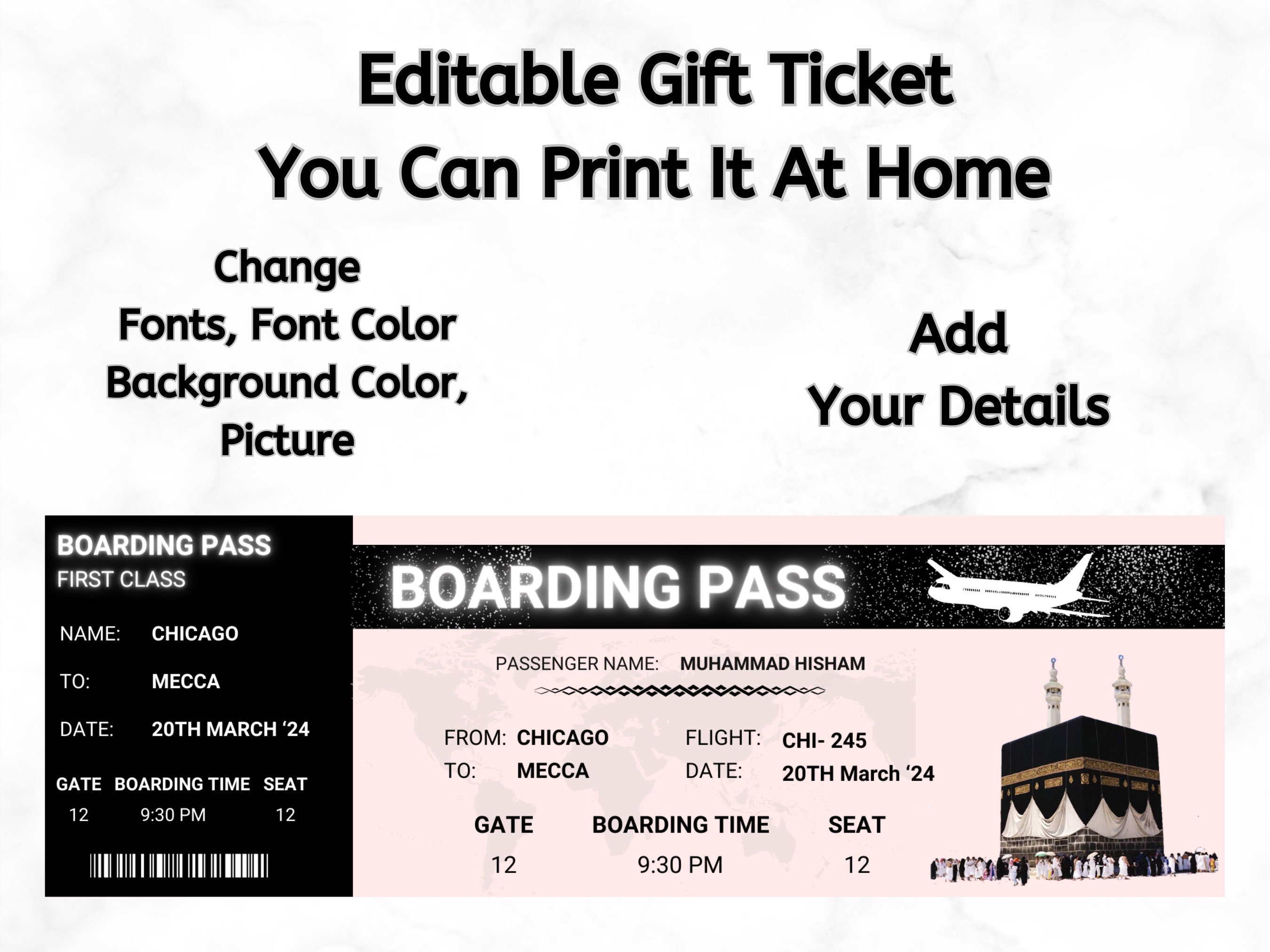 Editable Umrah Hajj Ticket Anniversary Gift Keepsake Umrah Boarding ...