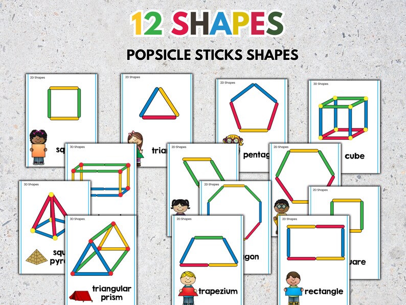 Popsicle Sticks Shapes Activity: Toddler Learning Flash Cards (PDF) - Etsy