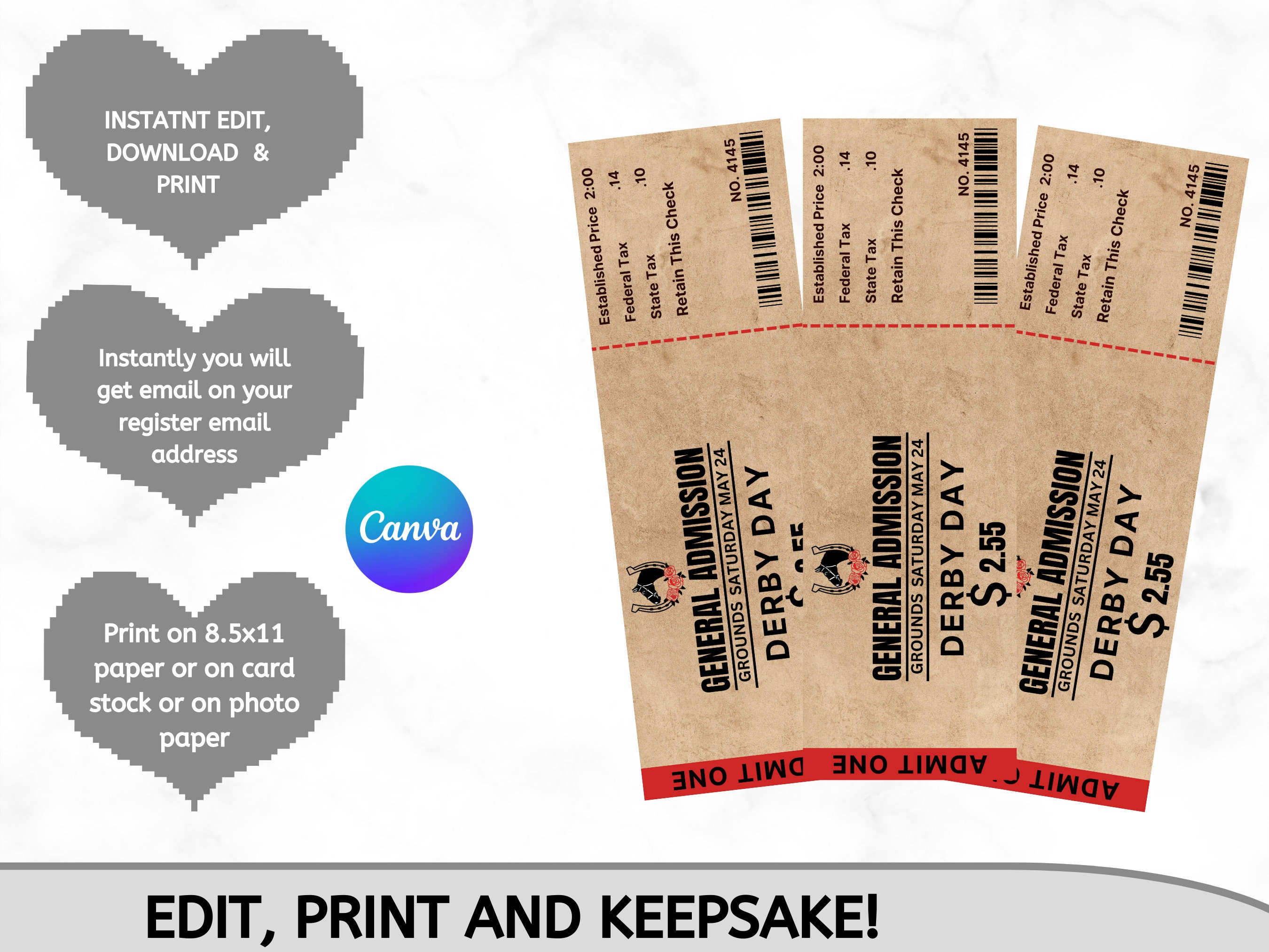 Kentucky Derby Ticket Template | Kentucky Derby Keepsake | Derby ...