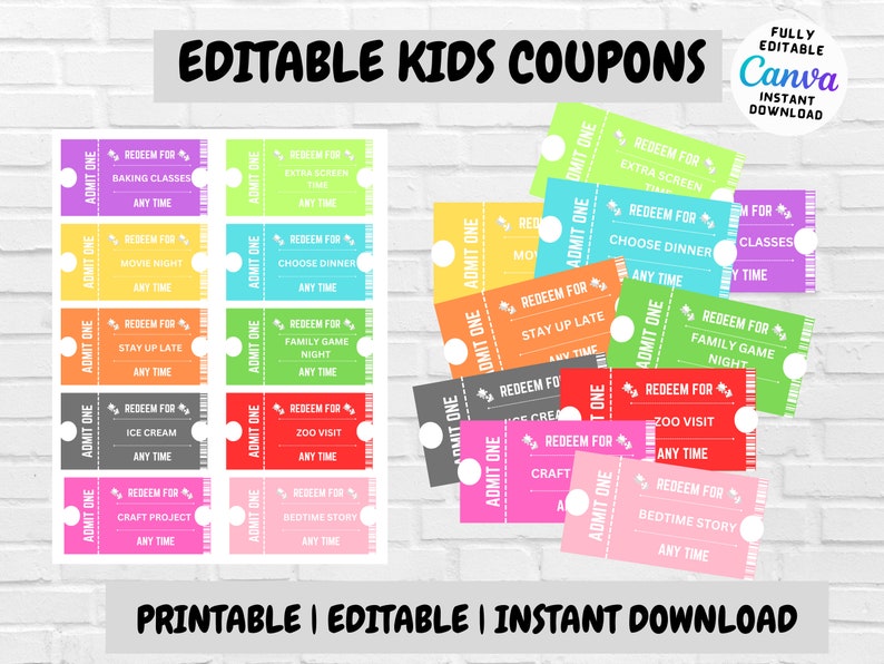 Printable Kids Coupons,, Kids Reward Coupon, Kids Reward Template ...