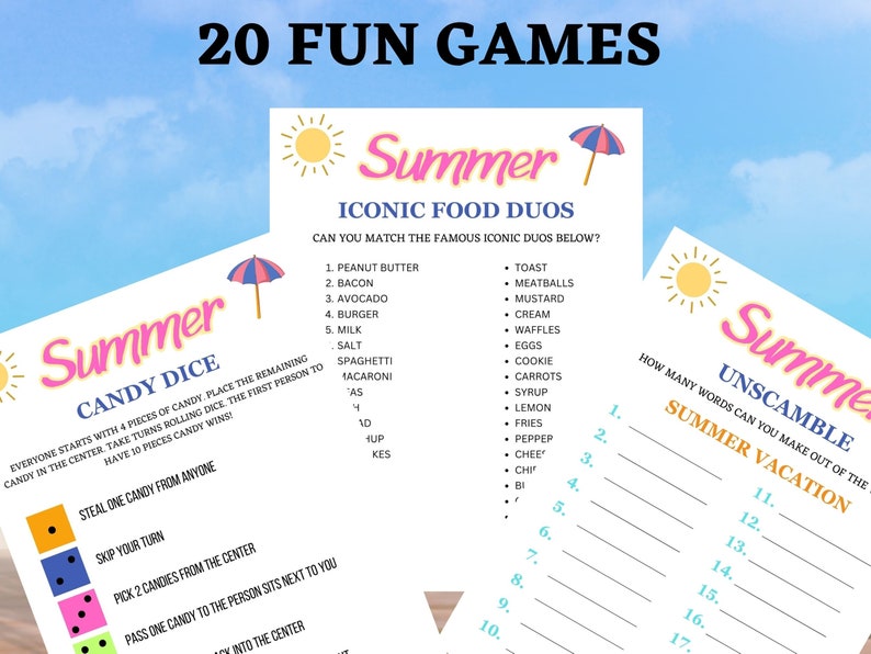 Summer Games Printable Games Bundle Party Games Family - Etsy