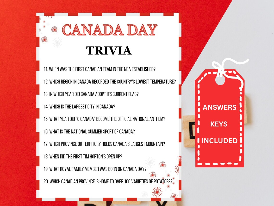 Canada Day Trivia Quiz Game Printable Instant Download - Etsy