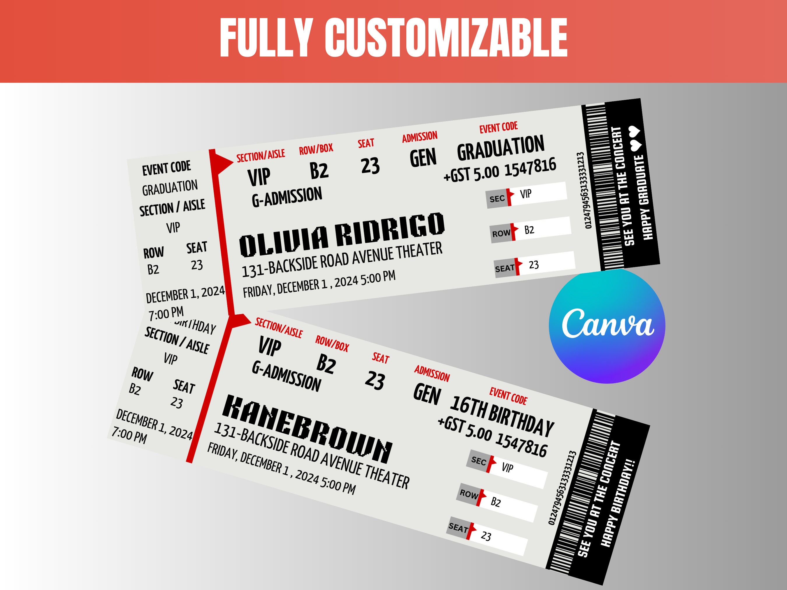 Editable Concert Ticket Stub | Concert Ticket Template | Printable ...