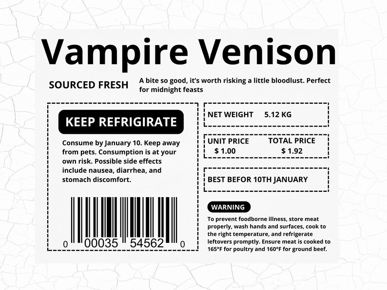 Halloween Meat Labels | Printable Meat Labels | Fake Meat Label ...
