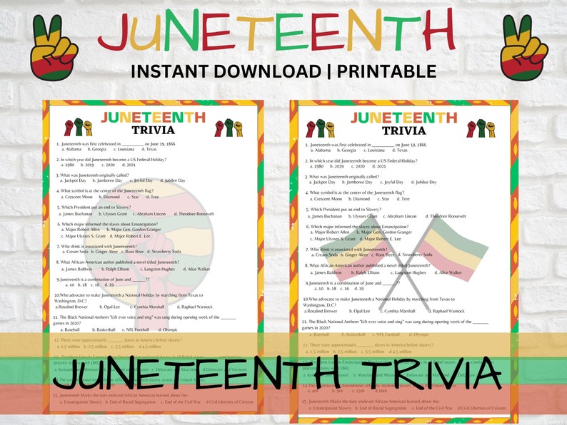 Juneteenth Trivia Game Juneteenth Quiz African American - Etsy