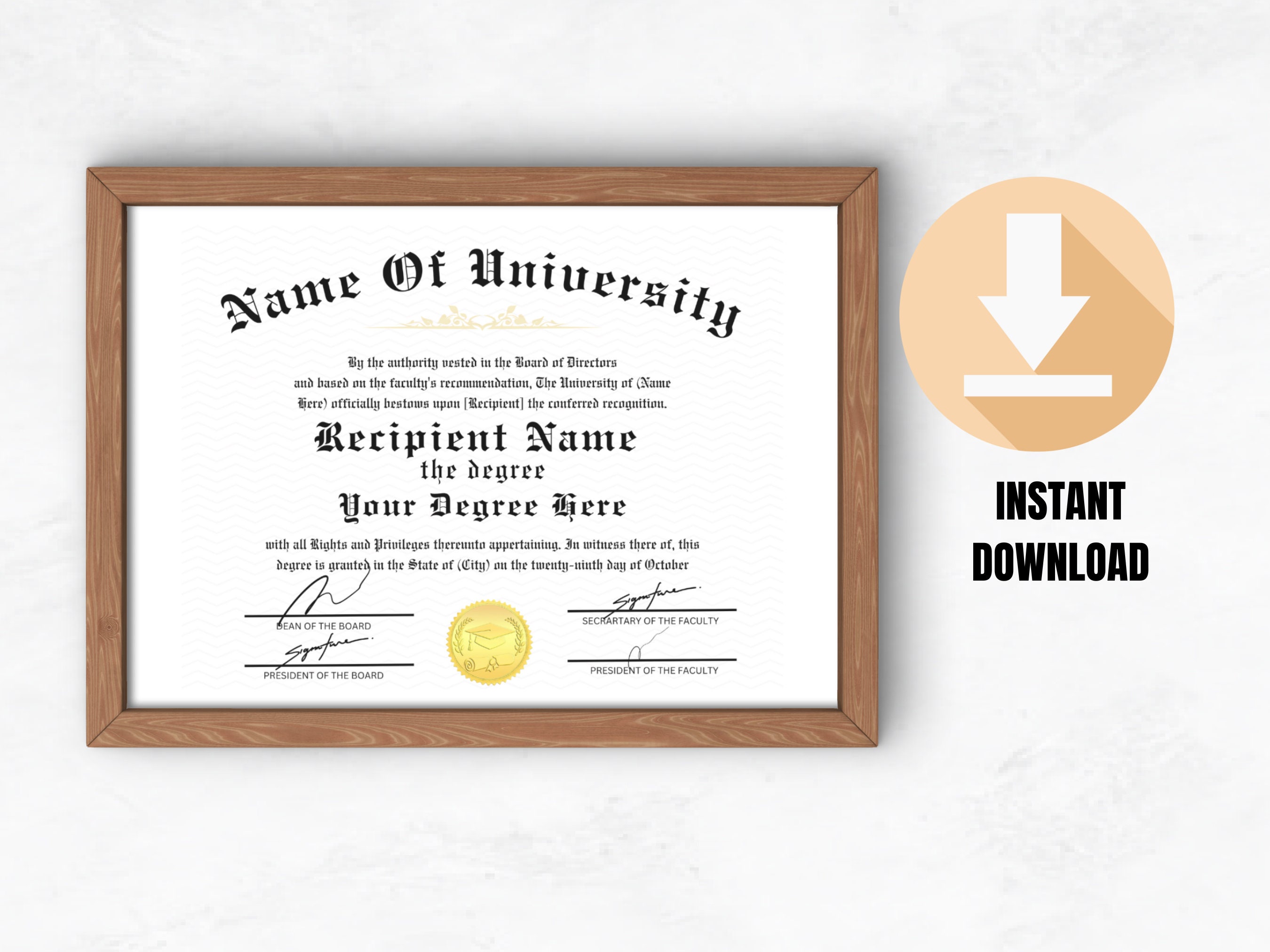 Editable University Diploma, College Degree Template, Printable ...