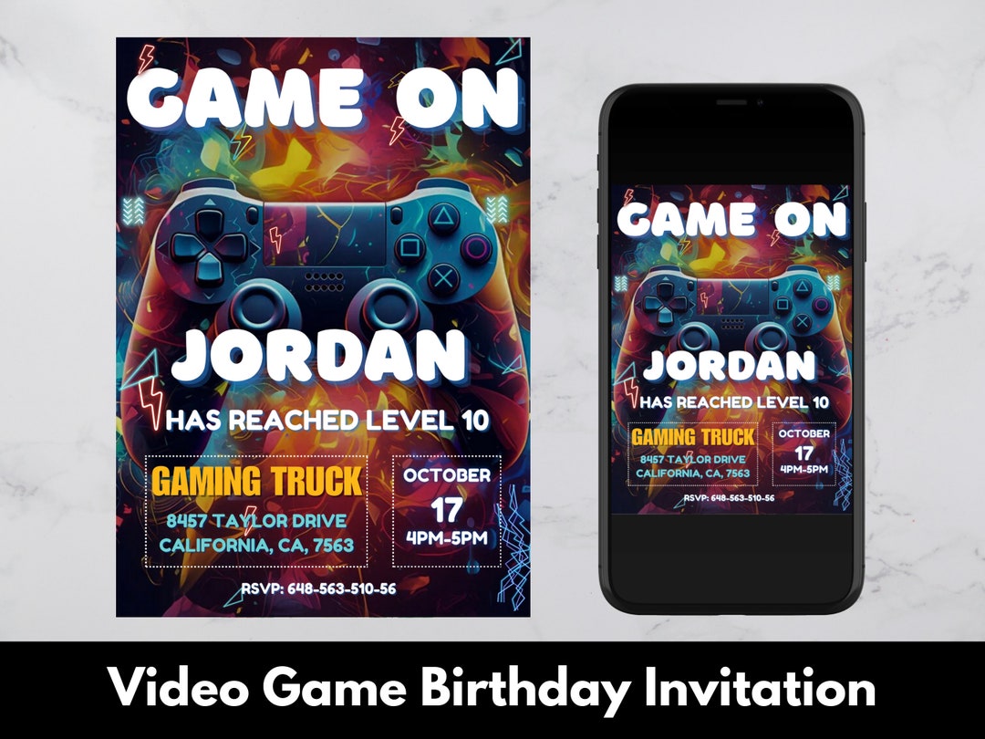 Editable Video Game Party Invitation, Arcade Party Invitation, Level up ...