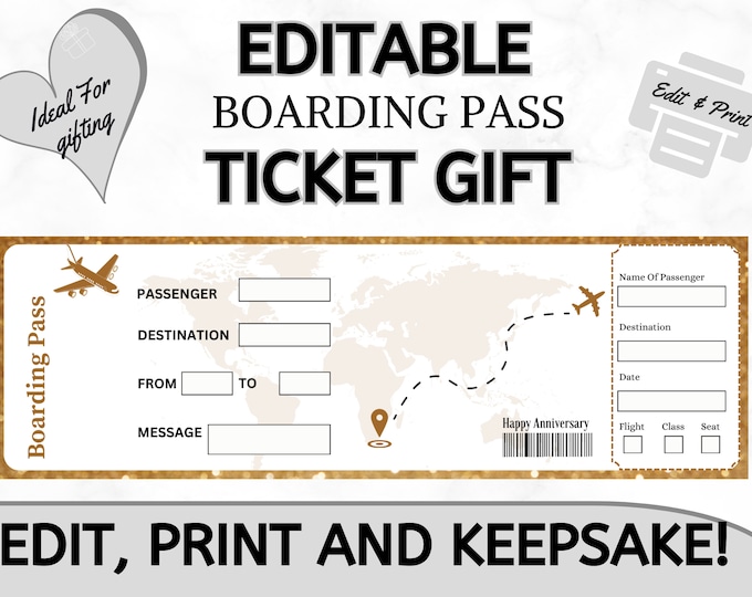 Editable Boarding Pass Ticket Stub | Ticket Keepsake Custom Boarding ...