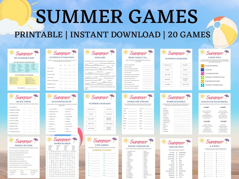 Summer Games Printable Games Bundle Party Games Family - Etsy