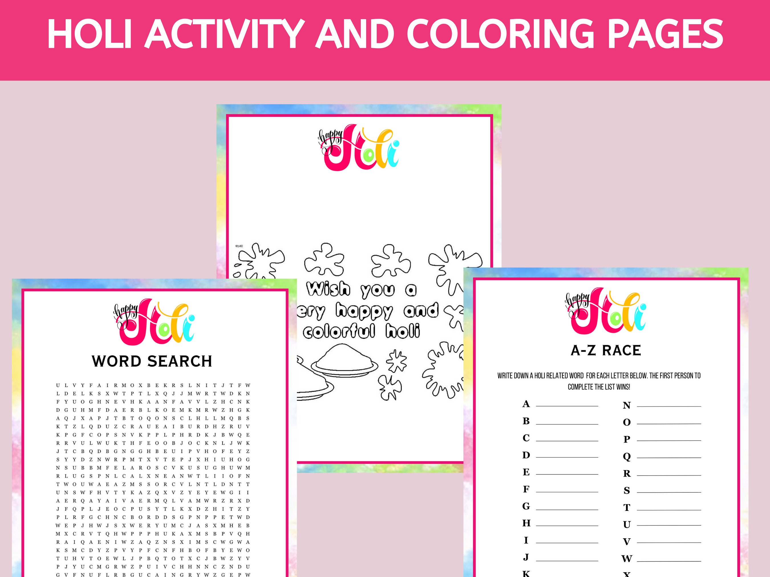 Holi Activity Bundle Holi Printable Games Printable Activity for Kids ...