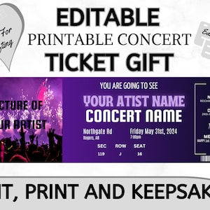Editable Concert Ticket Stub Ticket Keepsake Custom Movie Ticket ...