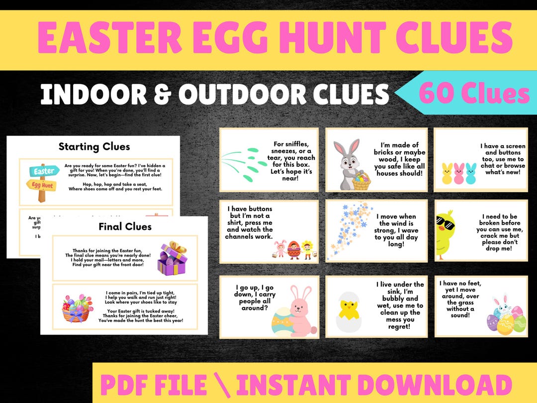 Easter Egg Hunt Scavenger Hunt Clue Cards | Easter Printable Activity ...