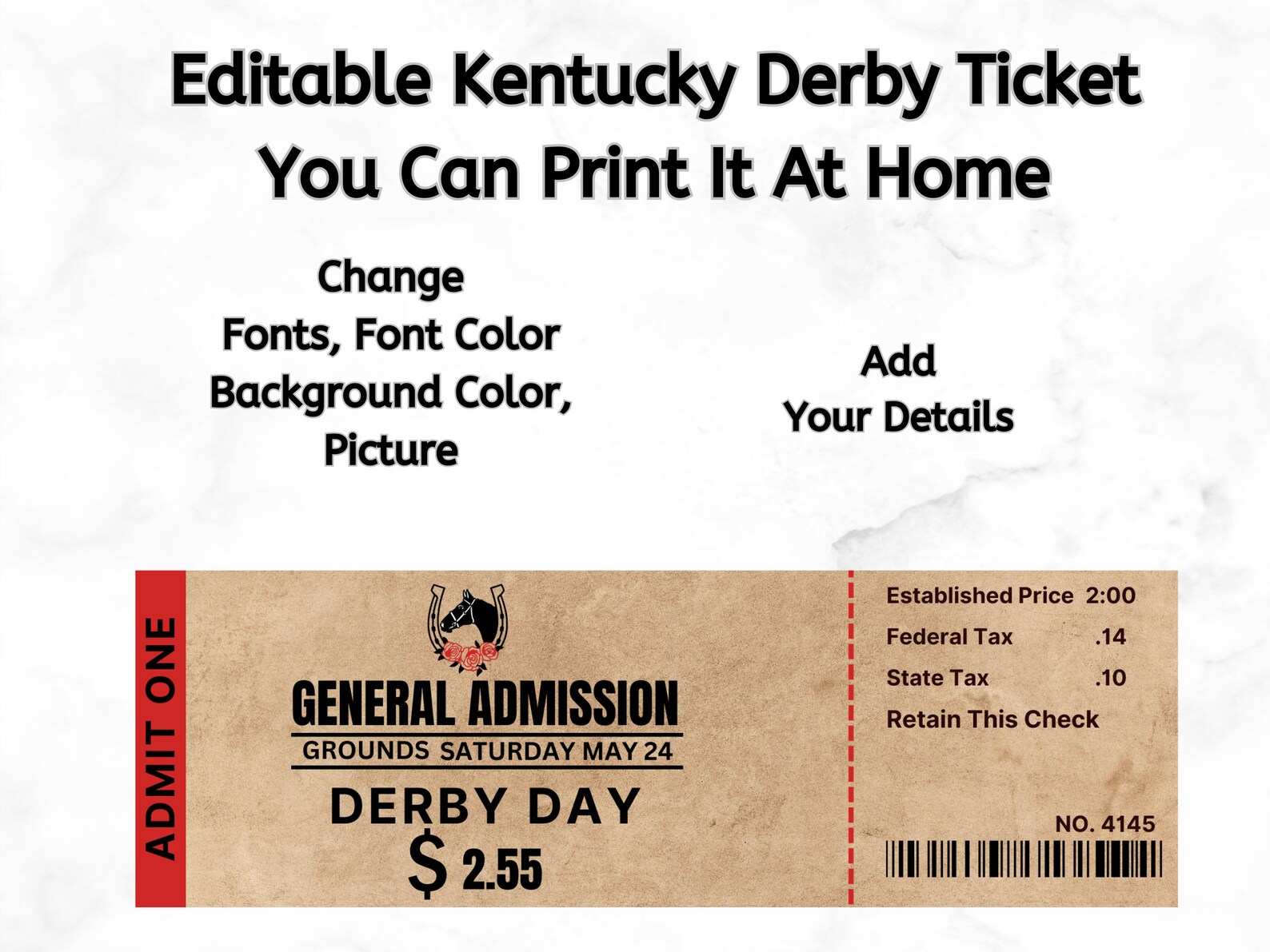 Kentucky Derby Ticket Template | Kentucky Derby Keepsake | Derby ...