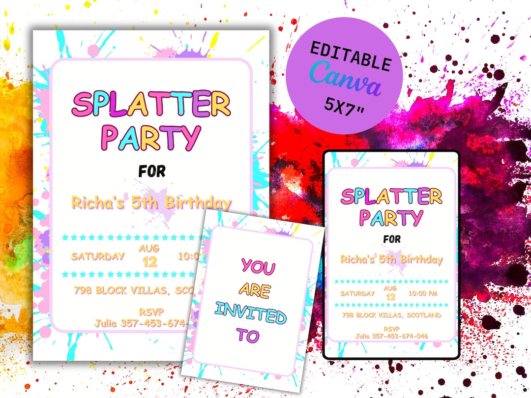 Editable Art Birthday Invitation | Colorful Paint Party | Splatter ...