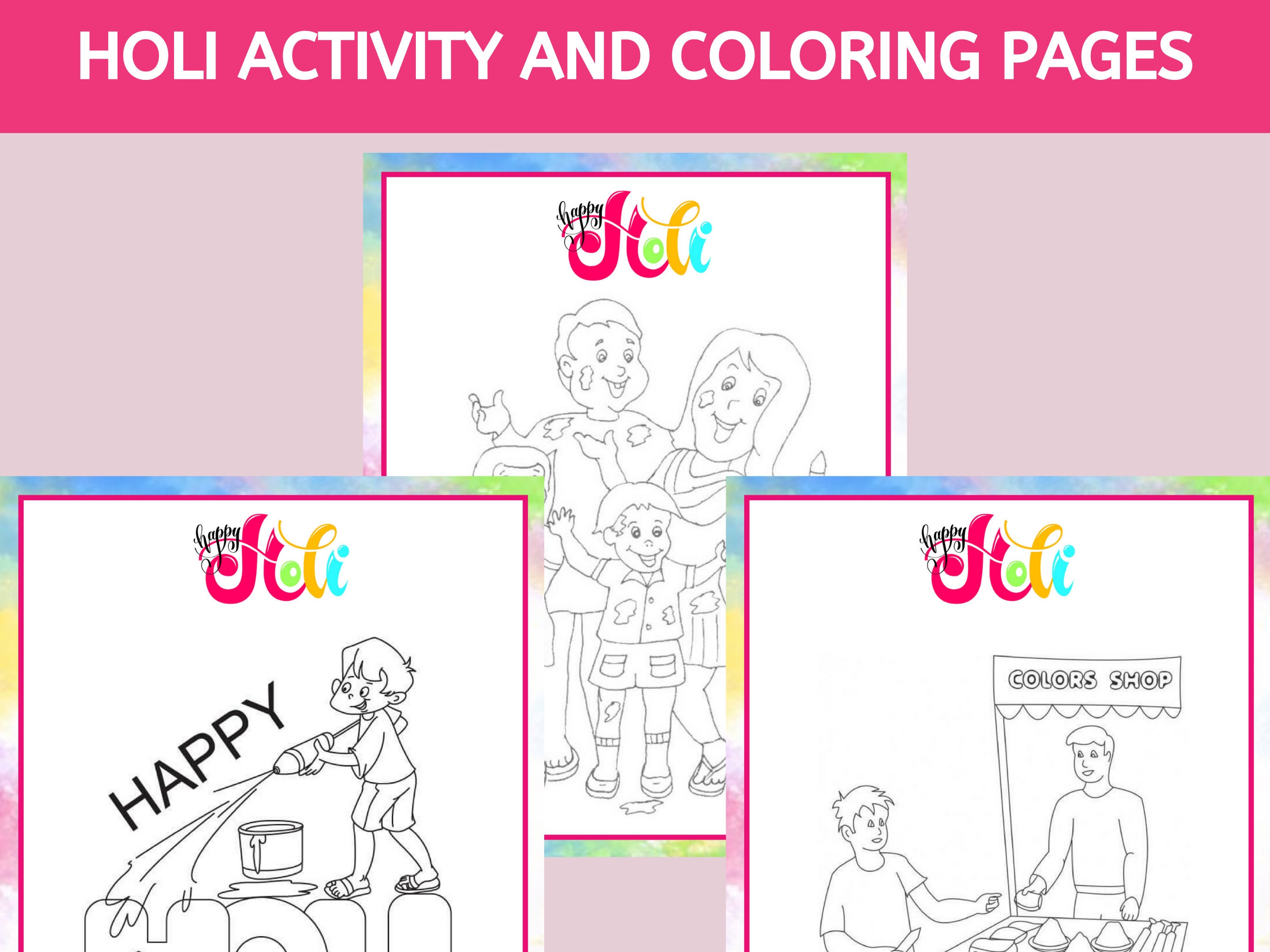 Holi Activity Bundle Holi Printable Games Printable Activity for Kids ...
