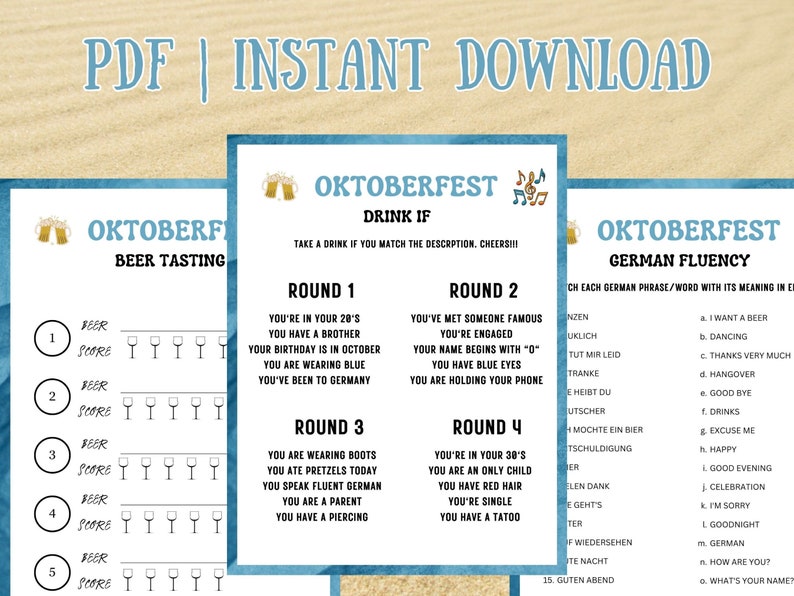 Oktoberfest Games Beer Games Think Fast Game Drinking - Etsy