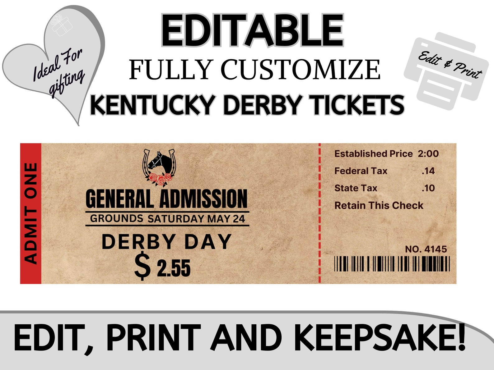 Kentucky Derby Ticket Template | Kentucky Derby Keepsake | Derby ...