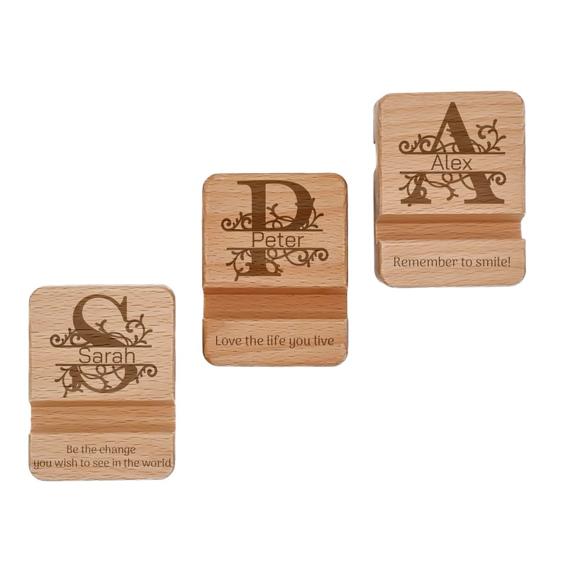 Custom Engraved Wooden Phone Holder - Personalized Phone Stand for Home ...
