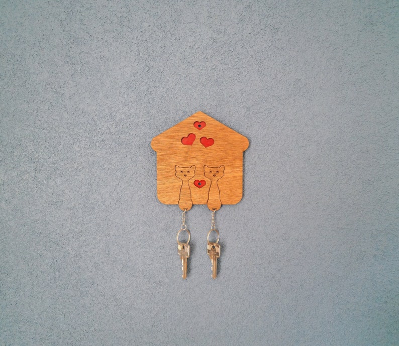 Handcrafted Cat Puzzle Key Holder - Wooden Key Organizer for Cat Lovers ...