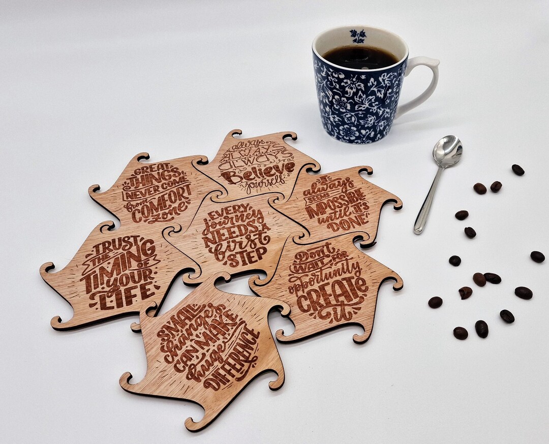 Set of 7 Handcrafted Interlocking Coasters With Laser-engraved ...