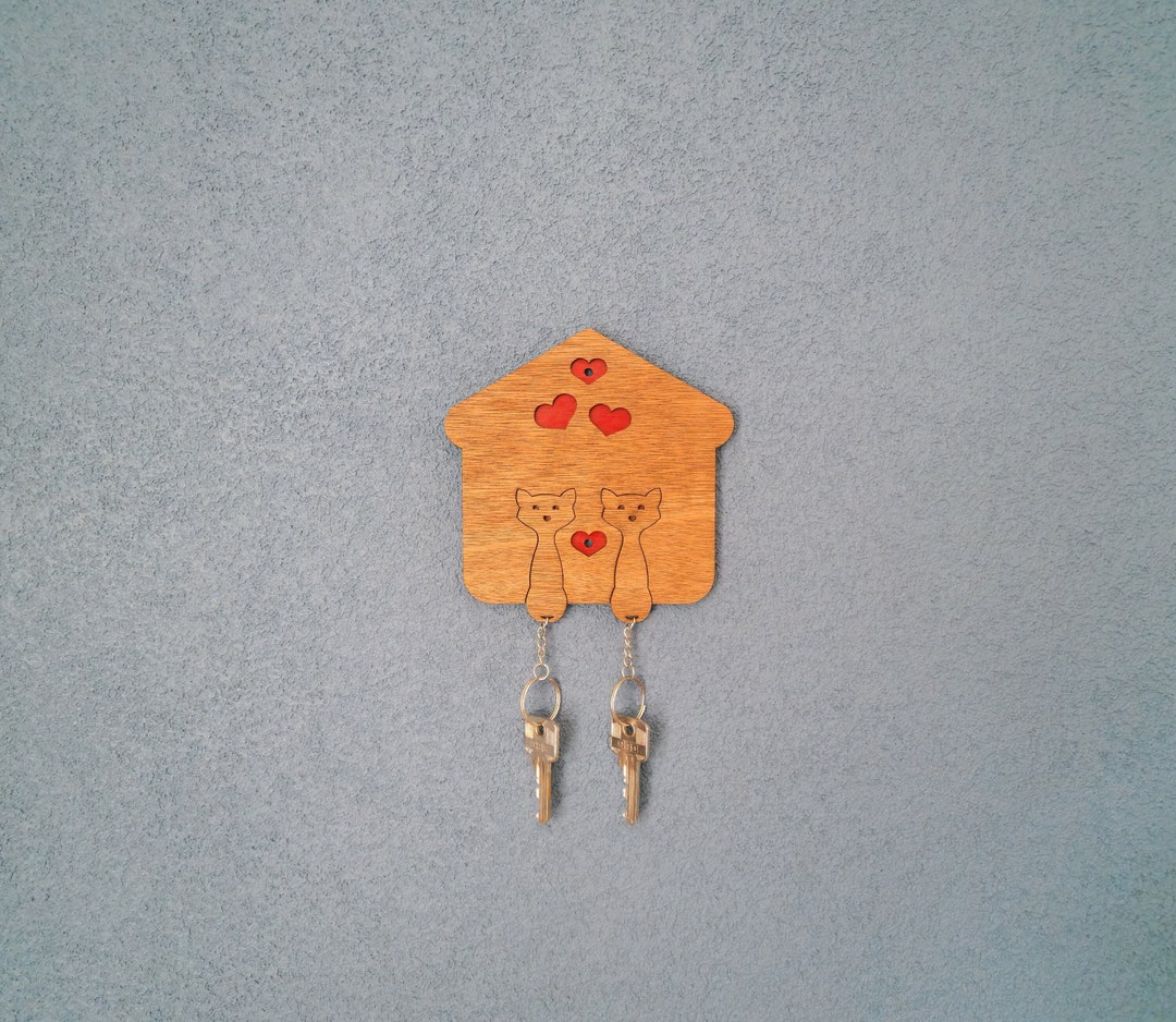 Handcrafted Cat Puzzle Key Holder Wooden Key Organizer for Cat Lovers ...