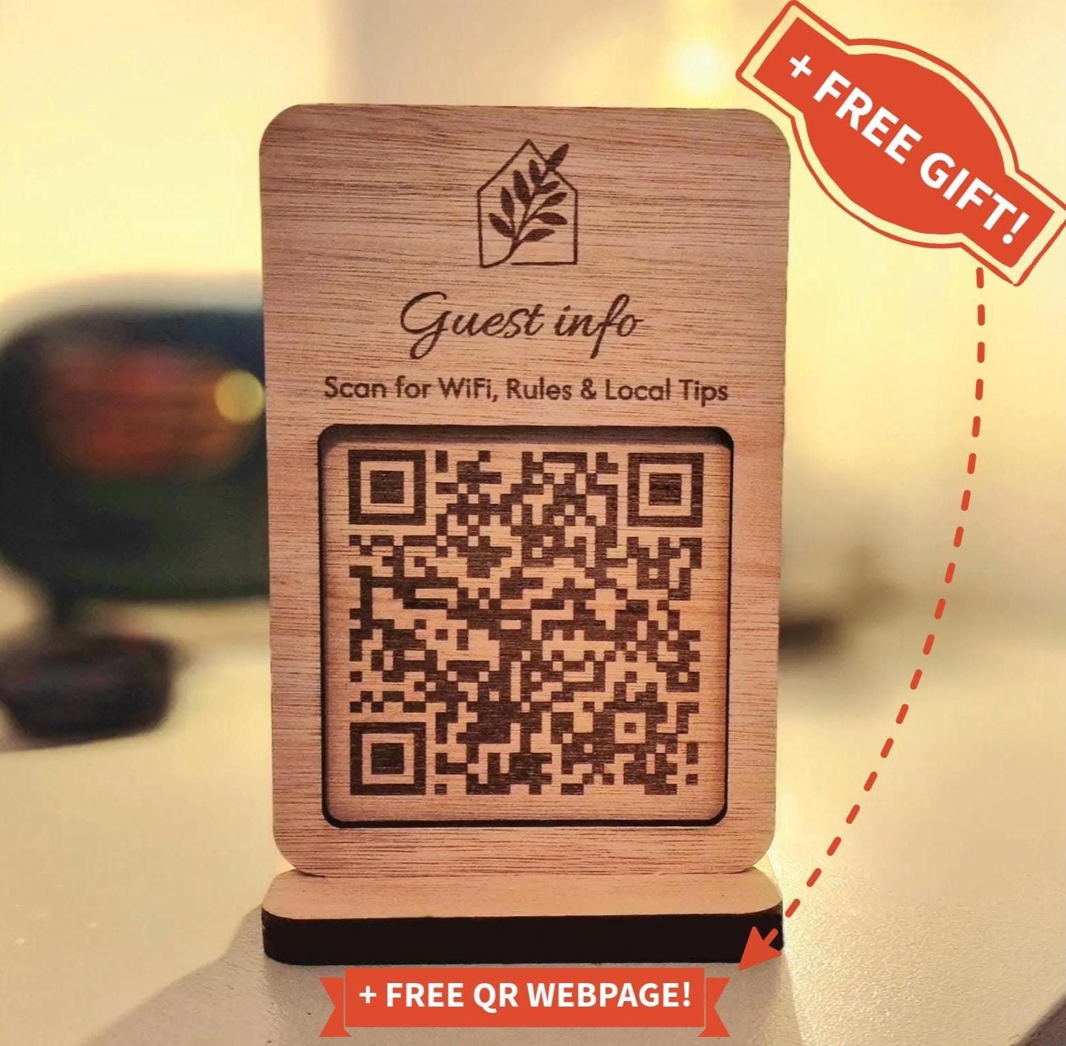 Custom Engraved QR Code Sign | Wooden Plaque + Editable QR Info Page ...