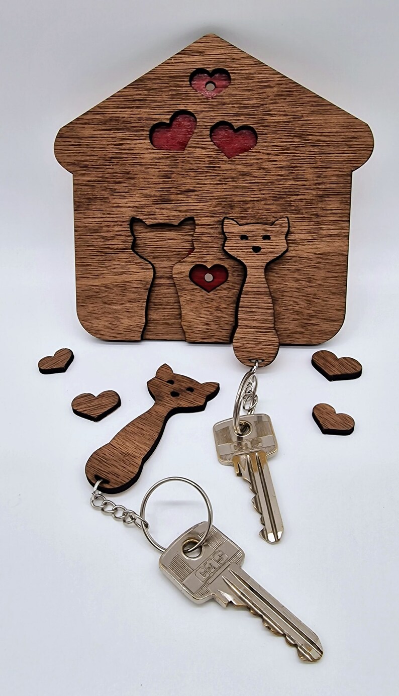 Handcrafted Cat Puzzle Key Holder - Wooden Key Organizer for Cat Lovers ...
