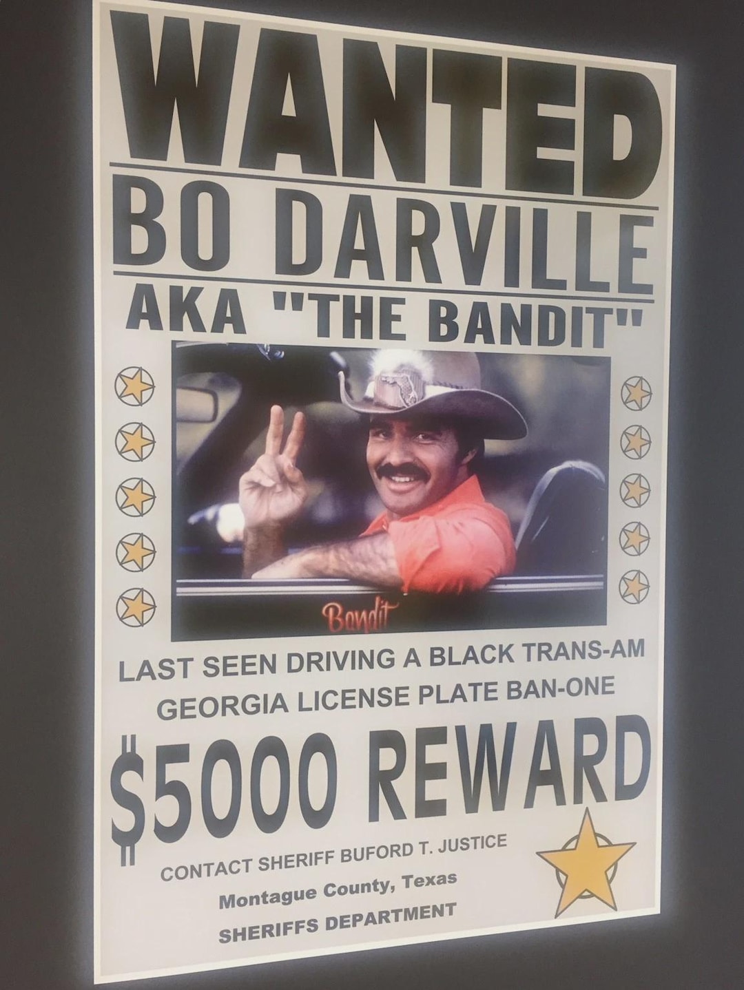 Smokey & the Bandit Wanted Poster 11x17 Burt Reynolds Trans Am Ban One ...