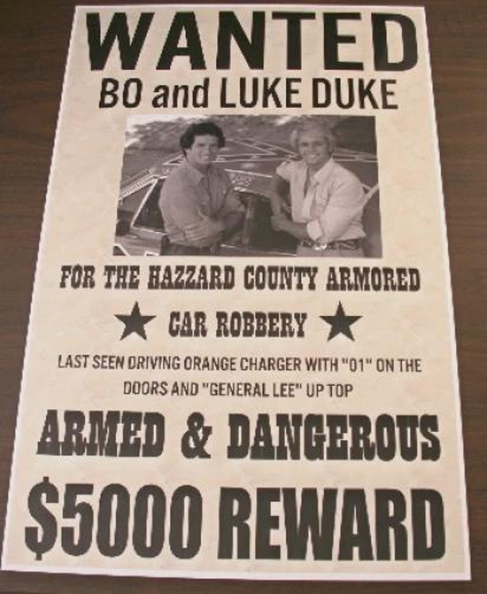 Bo & Luke Duke Wanted Poster 11x17 General Lee 1969 Charger Man Cave ...