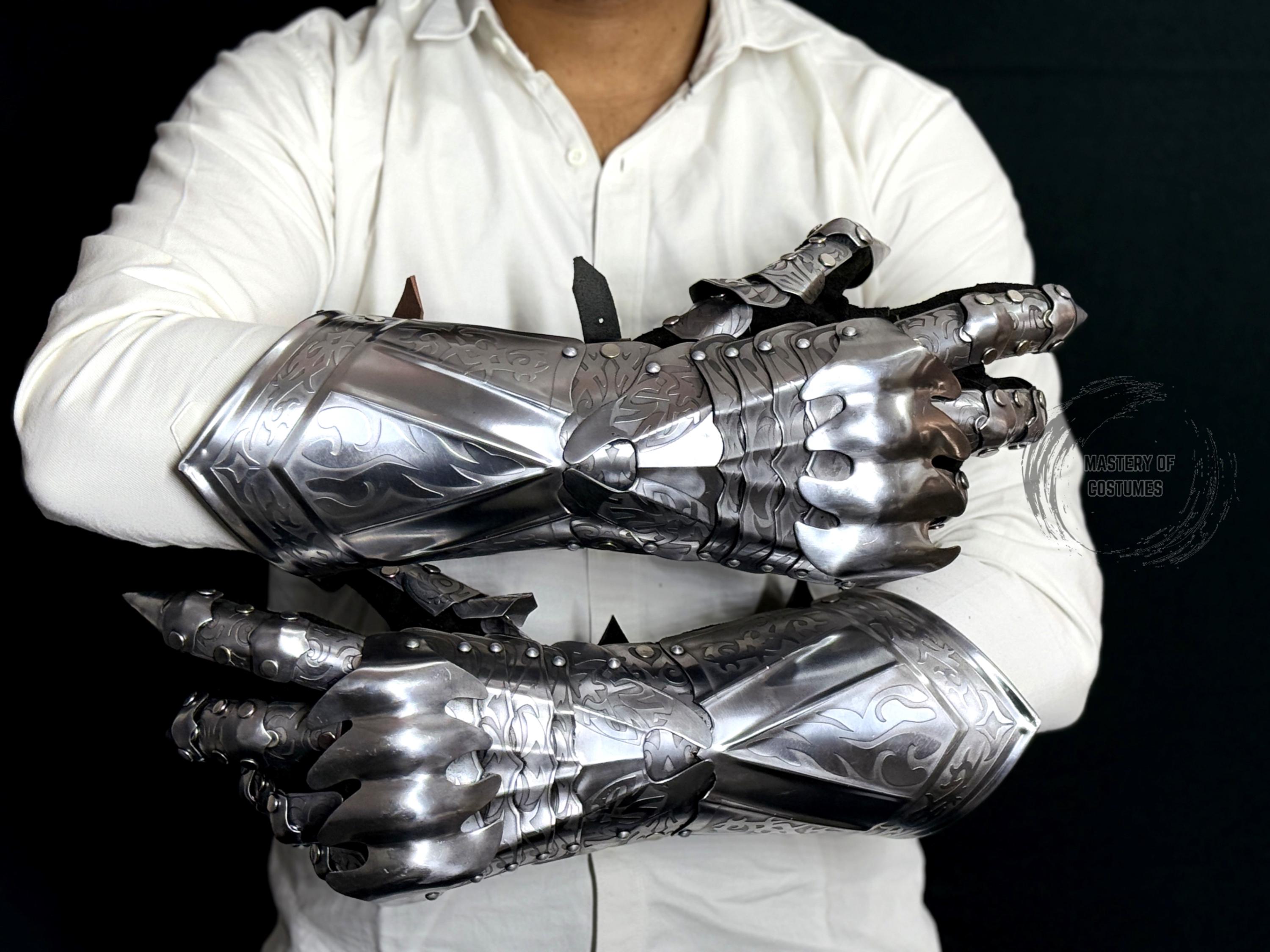 Silver Nazgul Etching Gauntlet/medieval Knight Steel Gauntlets/fantasy ...
