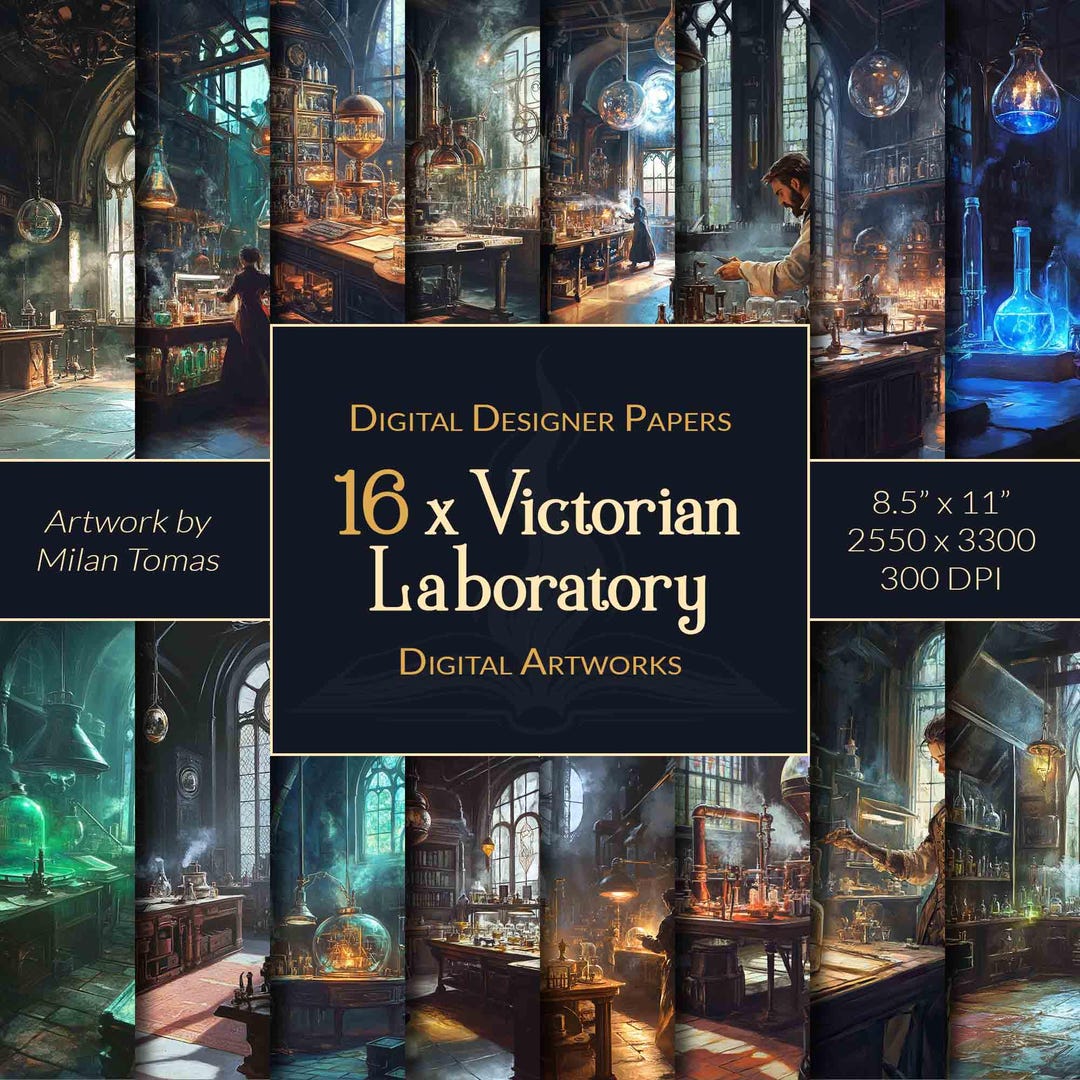 Victorian Laboratory Digital Artworks Pack | Set of 16 Digital Papers ...