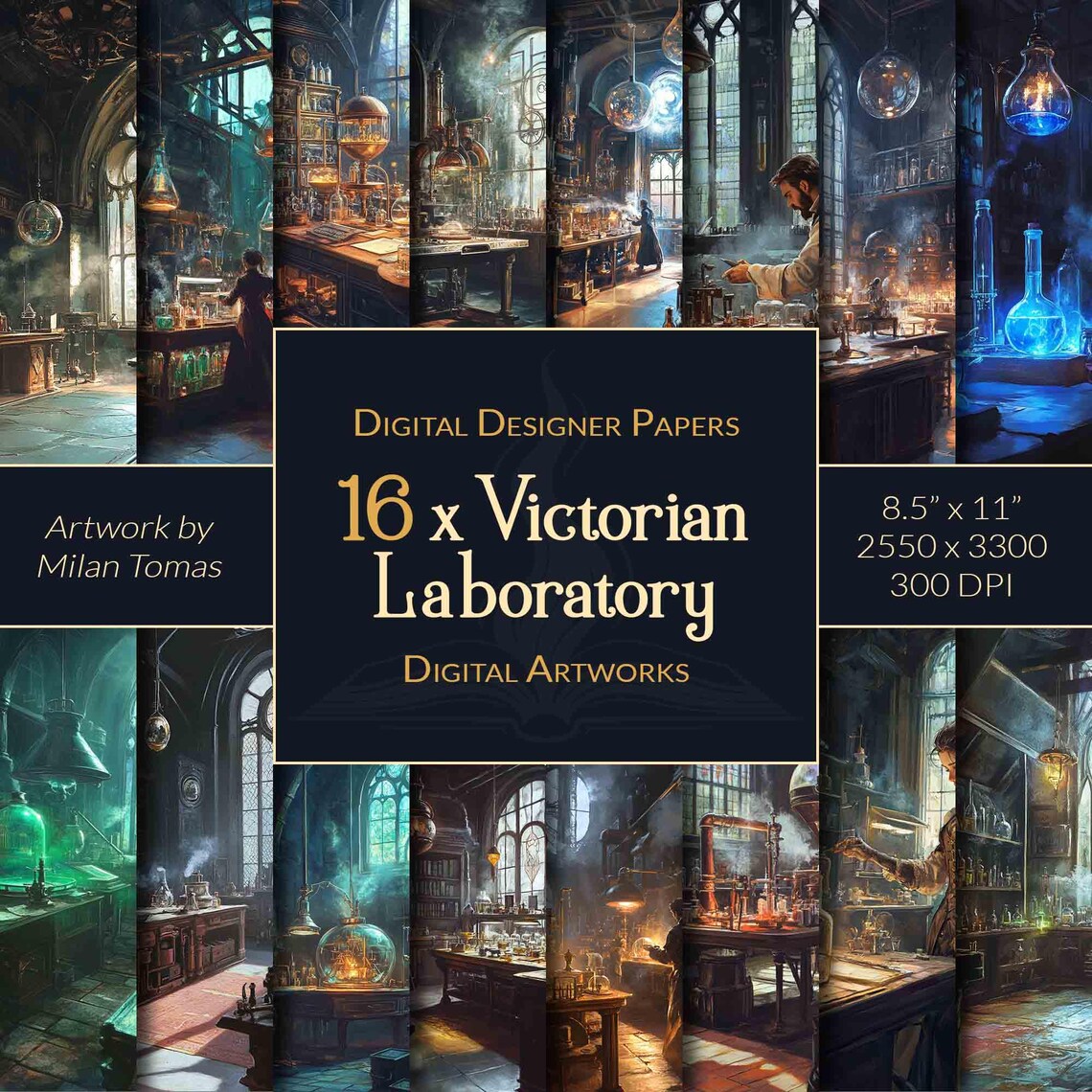 Victorian Laboratory Digital Artworks Pack Set of 16 Digital Papers ...