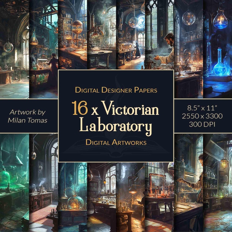 Victorian Laboratory Digital Artworks Pack Set of 16 Digital Papers ...