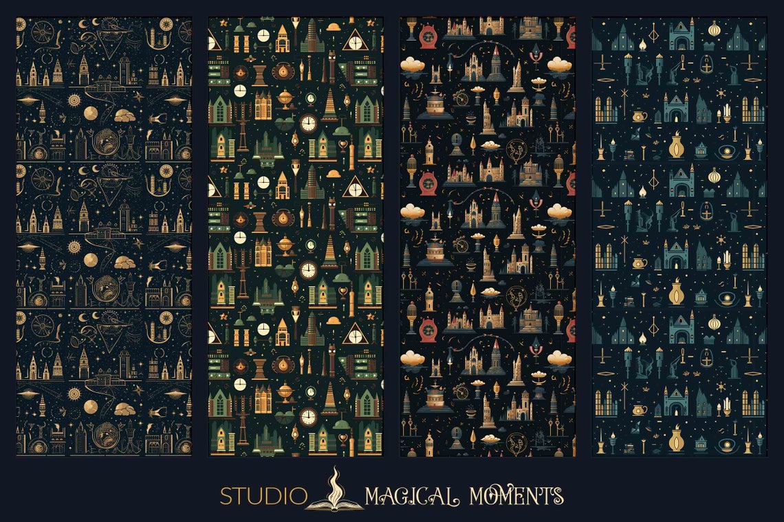 Wizarding World Icons Seamless Patterns Pack Set of 8 Digital Papers ...