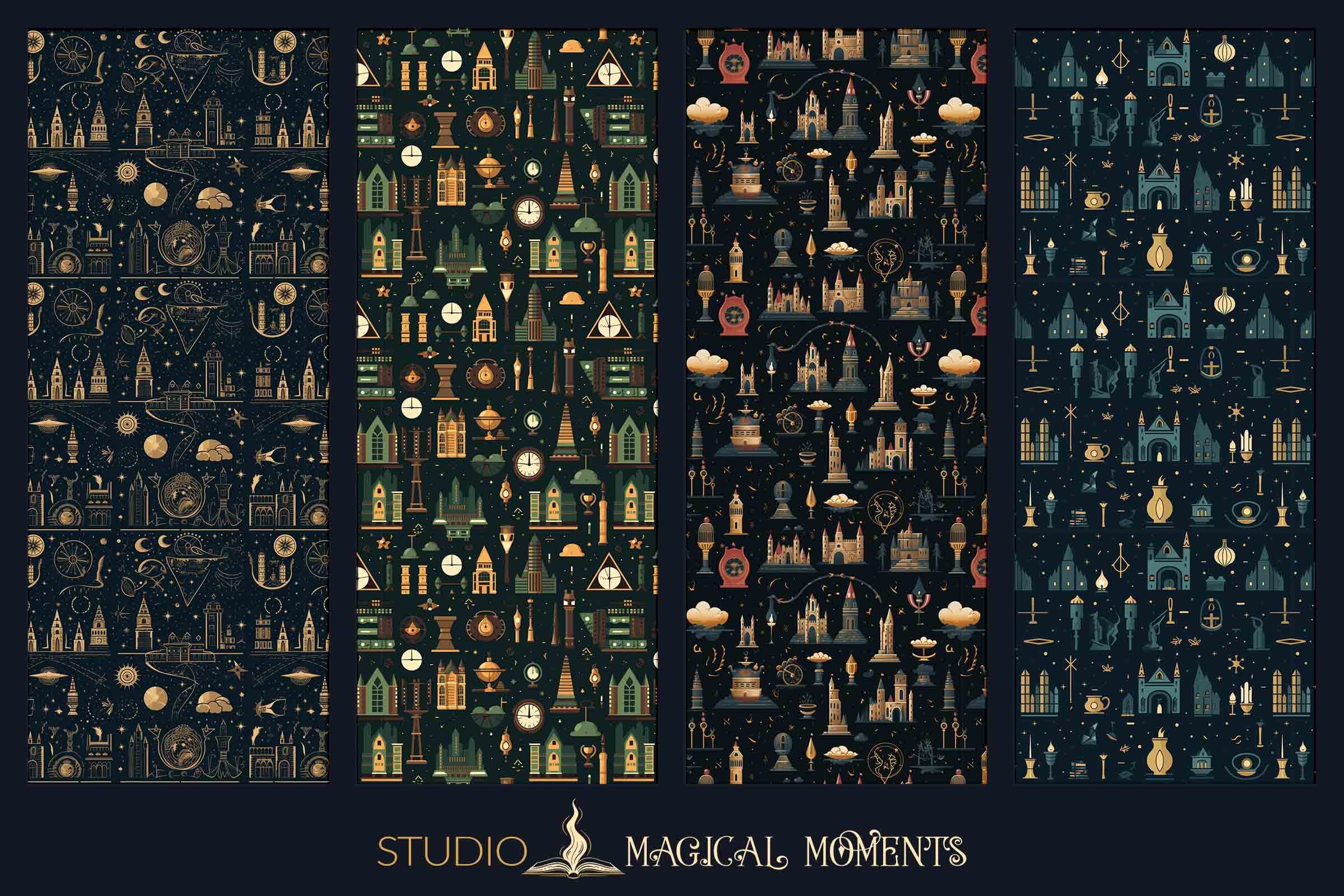 Wizarding World Icons Seamless Patterns Pack Set of 8 Digital Papers ...