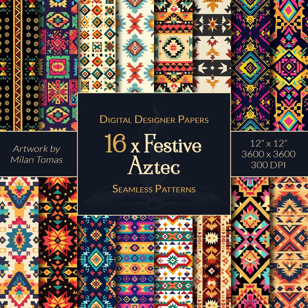 Festive Aztec Seamless Patterns Pack | Set of 16 Digital Papers ...