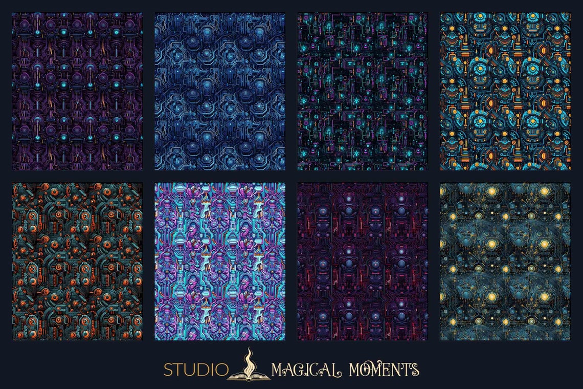 Cybernetic Infusion Seamless Patterns Pack Set of 16 Digital Papers ...