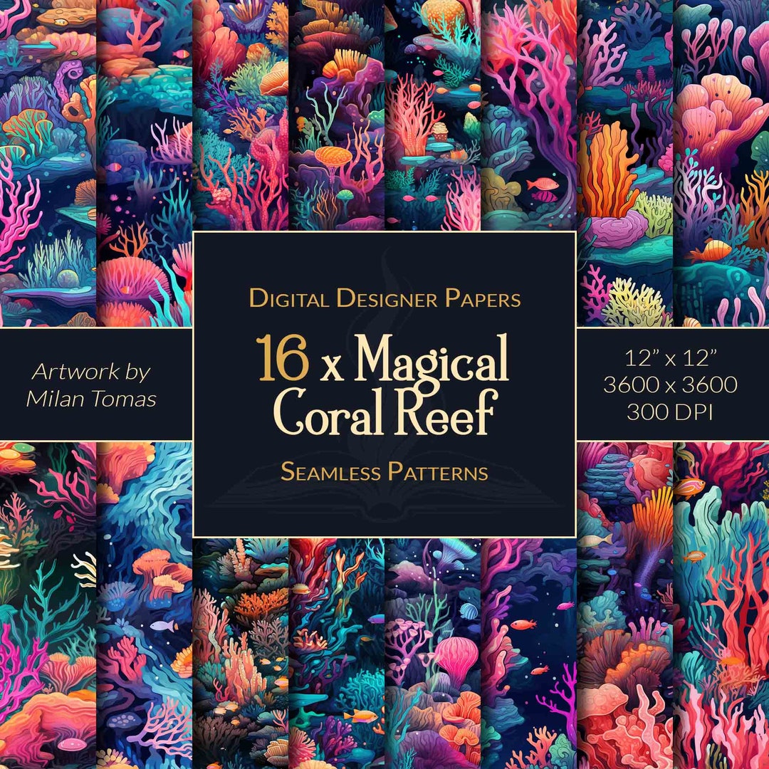 Magical Coral Reef Seamless Patterns Pack | Set of 16 Digital Papers ...