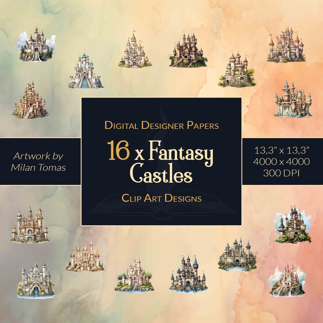 Fantasy Castles Clip Art Pack Set of 16 Digital Artworks Scrapbook ...